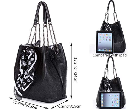 BelonYou Women's 2Pcs kull Purses and Handbag Punk Gothic Hobo Tote Shoulder Bag PU Leathe Black Crossbody Bag Satchels
