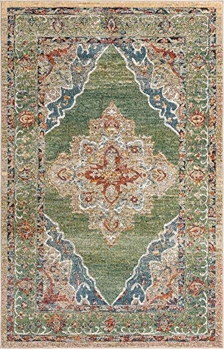 Unique Loom Isabella Collection Traditional Medallion Green Area Rug (5' 0 x 8' 0)