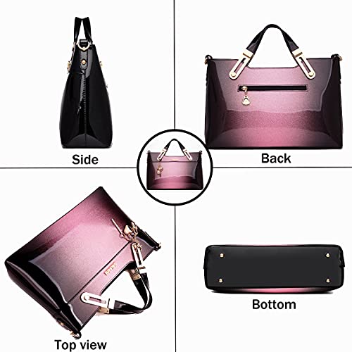 XingChen Women Satchel Bags Handle Shoulder Handbags and Purses Pockets Zipper Patent Leather Crossbody Bags(Horizontal Purple)