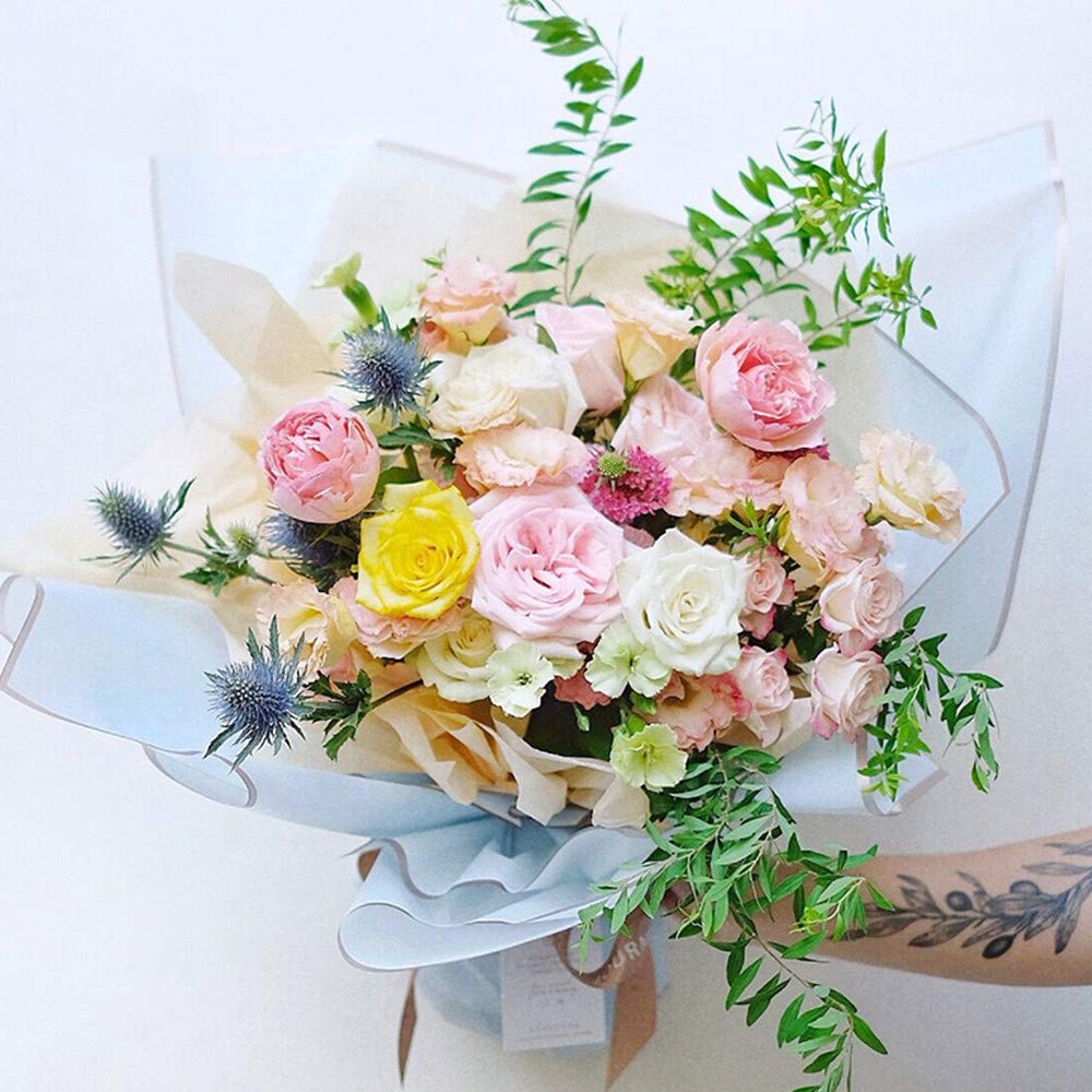 BBJ WRAPS Korean Style Waterproof Floral Wrapping Paper Sheets Fresh Flower Bouquet Wrap Gift Packaging Florist Supplies, 20 Sheets-23.6x23.6 inch (White)