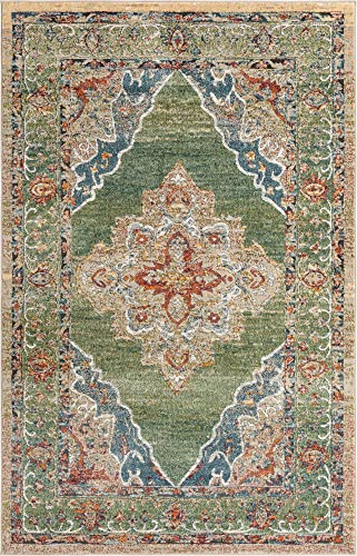 Unique Loom Isabella Collection Traditional Medallion Green Area Rug (5' 0 x 8' 0)