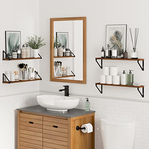 Wallniture Ponza Floating Shelves for Wall, 24" Rustic Wood Wall Shelves for Bedroom Decor, Living Room Book Shelves, Kitchen Organization Walnut Set of 4