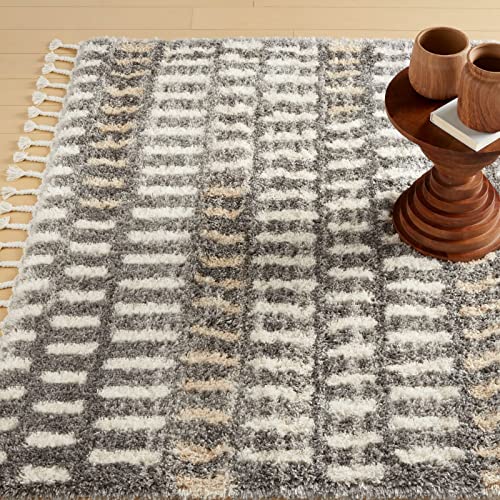 Home Dynamix The Spruce Marcella Louise Geometric Stripe Shag Area Rug, Gray/Ivory, 7'10"x10'5" Rectangle