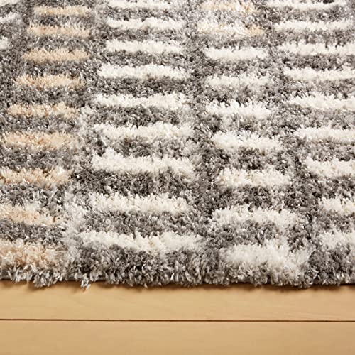 Home Dynamix The Spruce Marcella Louise Geometric Stripe Shag Area Rug, Gray/Ivory, 7'10"x10'5" Rectangle