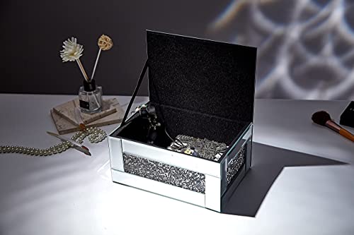BANQLE Jewelry Box Watch Box Mirrored Makeup Organizer for Dresser Crystal Vanity Box Silver Bling Crushed Diamond
