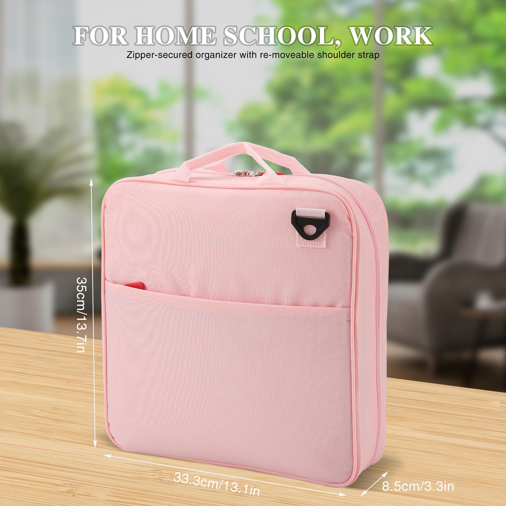 GXaryFulin Zipper Binder with Shoulder Strap & Handle, 3 O-Ring Binder for Office & School Supplies, Pink