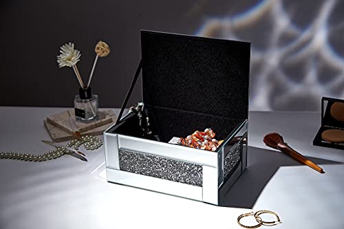 BANQLE Jewelry Box Watch Box Mirrored Makeup Organizer for Dresser Crystal Vanity Box Silver Bling Crushed Diamond