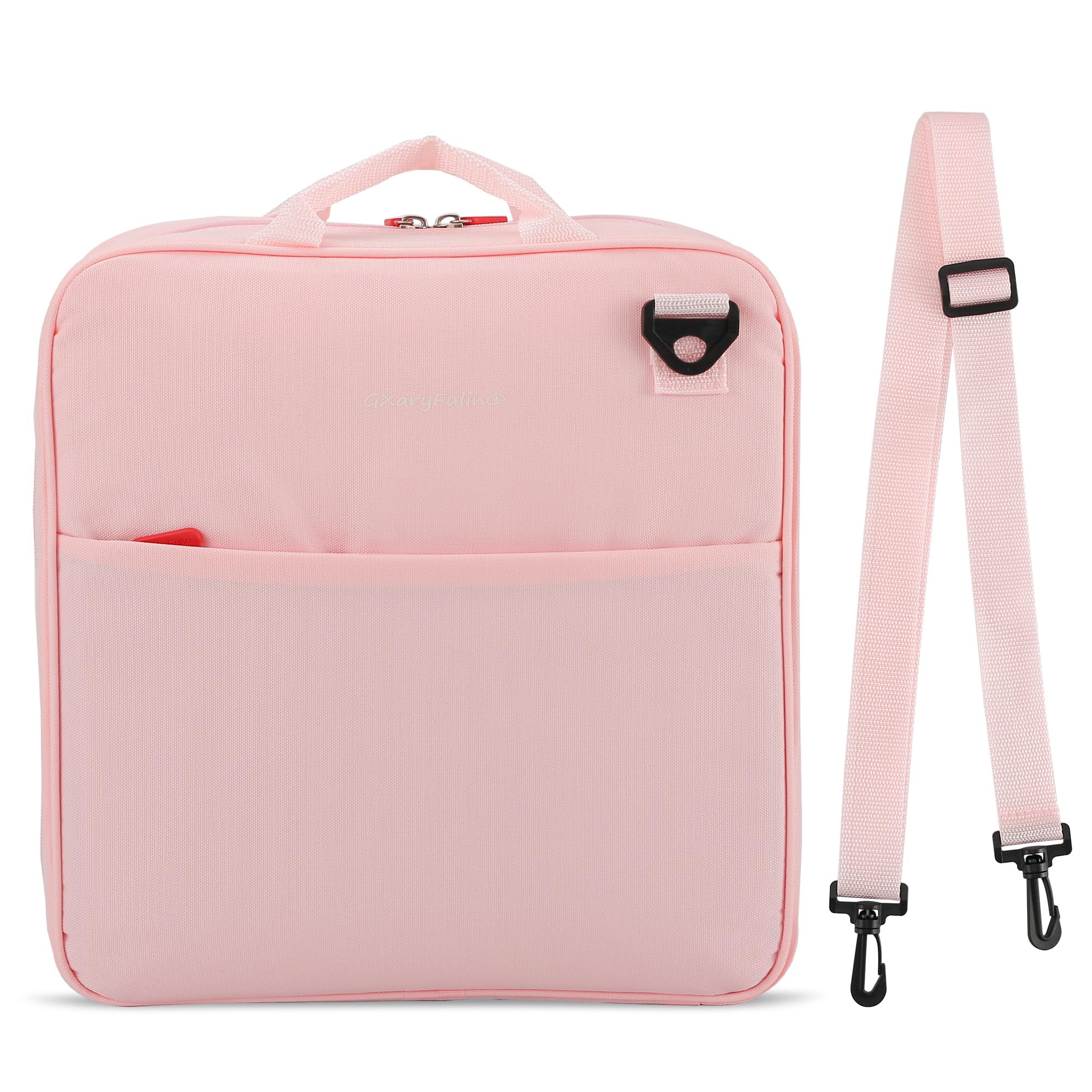 GXaryFulin Zipper Binder with Shoulder Strap & Handle, 3 O-Ring Binder for Office & School Supplies, Pink