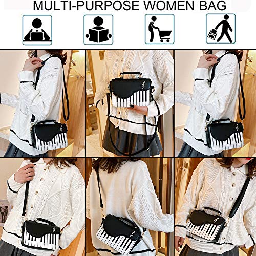 ZiMing Piano Shape Crossbody Bags for Women Stylish Satchel with Top Handle PU Leather Flap Purses Girl Shoulder Handbags with Detachable Shoulder Strap-Black