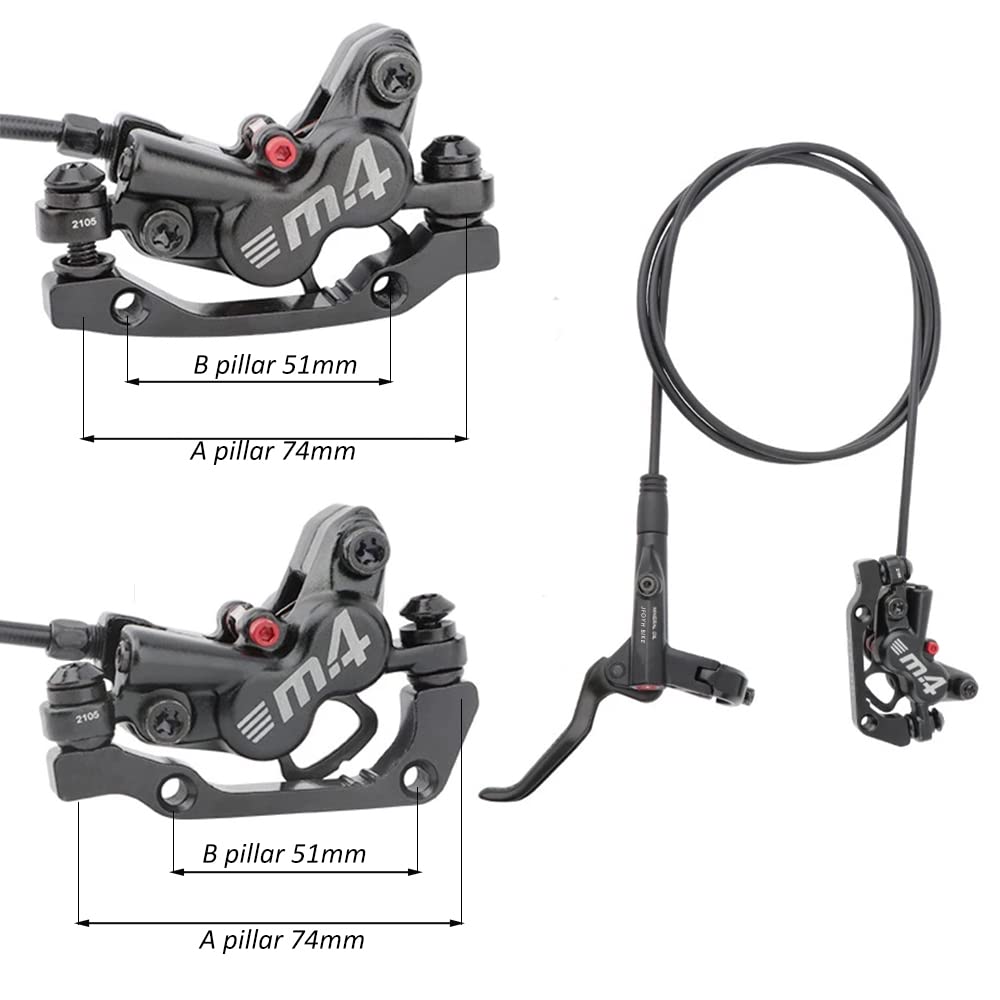 JFOYH 4-Piston MTB Hydraulic Brake Set with 160mm Floating Disc Rotors, Front and Rear Hydraulic Disc Brake Kit For MTB(Pre-bled, Left-Front/Right-Rear)