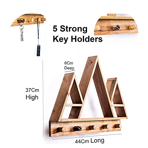 Mountain Shelf with Hooks – Triangle Shelves for Boho Crystal Shelf Display, Essential Oil Holder Organizer, Rustic Wooden Décor for Bedroom, Bathroom, Living Room, Nursery & Entryway