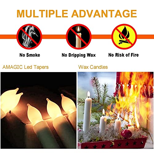 Amagic 24Pcs LED Taper Candles with Cream White Flickering Light, HP Candles Floating, Battery Operated Taper Candles, Handheld Electric candlesticks for Fireplace Church Party Christmas