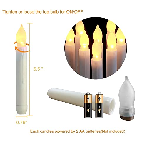 Amagic 24Pcs LED Taper Candles with Cream White Flickering Light, HP Candles Floating, Battery Operated Taper Candles, Handheld Electric candlesticks for Fireplace Church Party Christmas