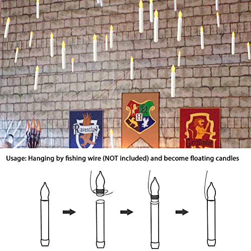 Amagic 24Pcs LED Taper Candles with Cream White Flickering Light, HP Candles Floating, Battery Operated Taper Candles, Handheld Electric candlesticks for Fireplace Church Party Christmas