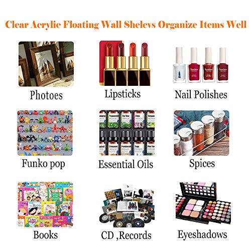 Clear Vinyl Record Shelf Wall Mount for 7 inch CD DVD Single EP LPs Acrylic Album Records Display Floating Rack Holder for Wall Sheving Juice Bottle Sample Lipstick Collection Hanger 8 Packs Invisible