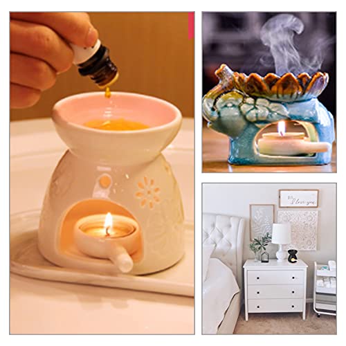 AHANDMAKER 4 Pcs Little Candle Spoon Replacement, 2 Pcs Tealight Wax Warmer Flat Round Ceramic Candle Spoon for Essential Oil Burner Tealight Fragrance Warmer Aromatherapy Diffuser