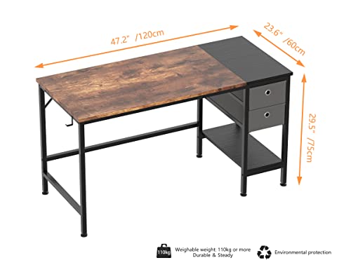 HOMIDEC Office Desk, Computer Desk with Drawers 47" Study Writing Desks for Home with Storage Shelves, Desks & Workstations for Home Office Bedroom