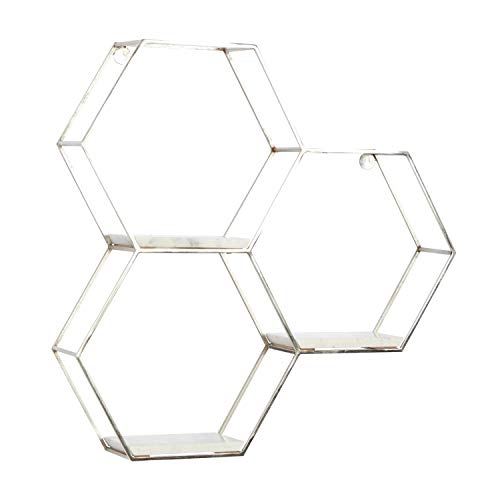 Deco 79 Marble Hexagon 3 Marble Shelves Wall Shelf, 26" x 5" x 24", Silver