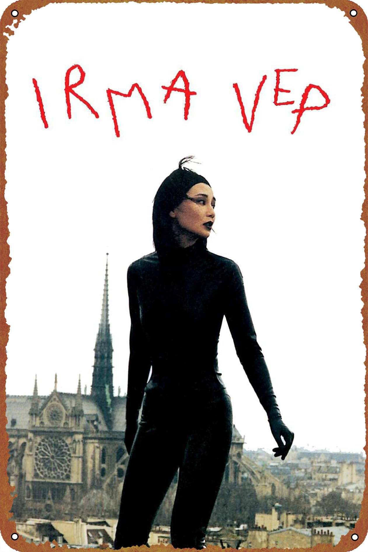 Irma Vep Movie Poster Creative Tin Sign Metal Sign Retro Wall Decor for Home Gate Garden Bars Restaurants Cafes Office Store Pubs Club Sign Gift 12 X 8 INCH Plaque Tin Sign