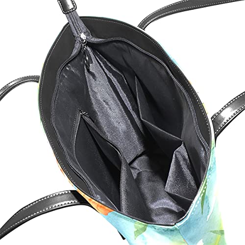 MNSRUU Tote Bag for Women Orange White Iris Flowers Shoulder Bag Big Capacity PU Leather Handbag