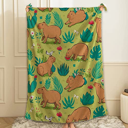 ARTBLANKET Cute Capybara Throw Blanket Fannel Fleece Super Soft Funny Blanket Travel Throw Blanket for Bed Couch Sofa 80 x 60 Inch for Adult