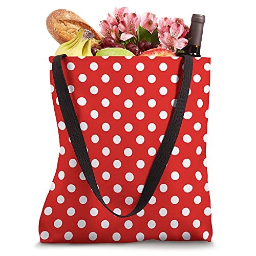 Small Polka Dot Pattern in White on Red AEV479 Tote Bag