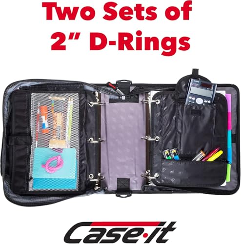 Case-it The Dual 2.0 Zipper Binder - Two 2 Inch D-Rings - 5 Subject File Folder - Multiple Pockets - 800 Sheet Capacity - Comes with Shoulder Strap - Black Dual-301