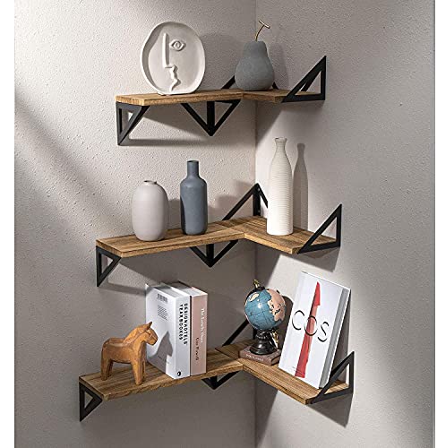HOME STRANGERS Floating Shelves, Rustic Wood Wall Shelves Wall Mounted Storage Shelves Set of 3 for Bedroom, Bathroom, Living Room, Kitchen (Brown)