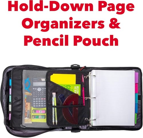 Case-it The Dual 2.0 Zipper Binder - Two 2 Inch D-Rings - 5 Subject File Folder - Multiple Pockets - 800 Sheet Capacity - Comes with Shoulder Strap - Black Dual-301
