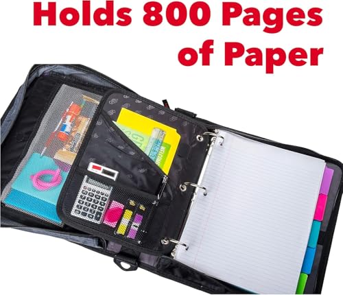 Case-it The Dual 2.0 Zipper Binder - Two 2 Inch D-Rings - 5 Subject File Folder - Multiple Pockets - 800 Sheet Capacity - Comes with Shoulder Strap - Black Dual-301