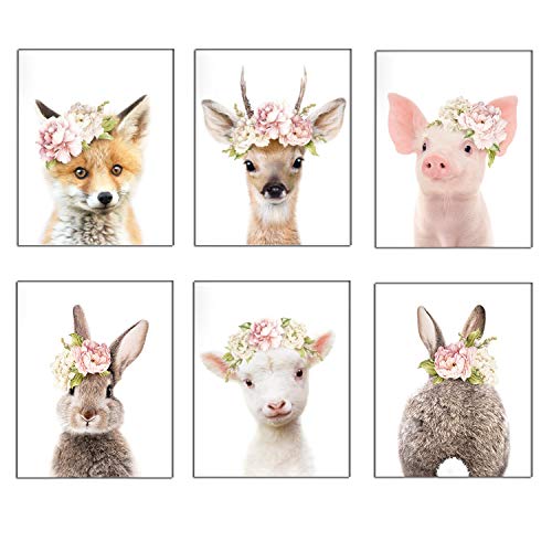 EPHANY Baby Animal Posters and Prints Rabbite Piglet Deer Fox Canvas Painting Nursery Pig Wall Art, Piglet Print Wall Art Nordic Picture Kids Room Decoration YMX013 (12"X16"(30x40cm))