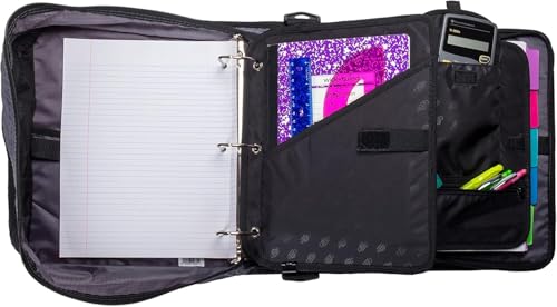 Case-it The Dual 2.0 Zipper Binder - Two 2 Inch D-Rings - 5 Subject File Folder - Multiple Pockets - 800 Sheet Capacity - Comes with Shoulder Strap - Black Dual-301