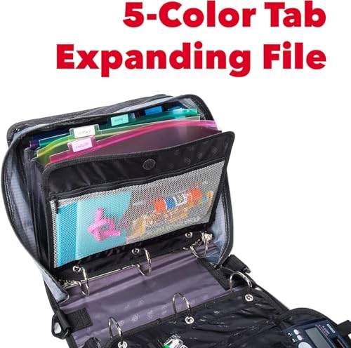 Case-it The Dual 2.0 Zipper Binder - Two 2 Inch D-Rings - 5 Subject File Folder - Multiple Pockets - 800 Sheet Capacity - Comes with Shoulder Strap - Black Dual-301