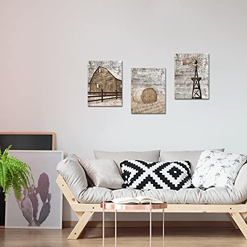 SiMiWOW Windmill Wall Decor Country Farmhouse Wall Art Barn Corn Field Windmill Painting Framed Canvas Prints Ready to Hang