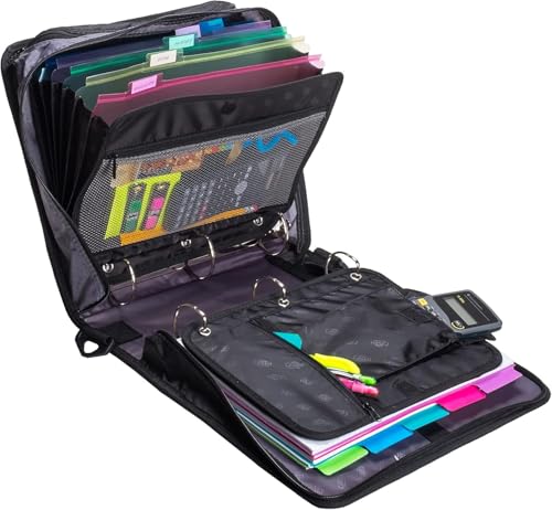 Case-it The Dual 2.0 Zipper Binder - Two 2 Inch D-Rings - 5 Subject File Folder - Multiple Pockets - 800 Sheet Capacity - Comes with Shoulder Strap - Black Dual-301