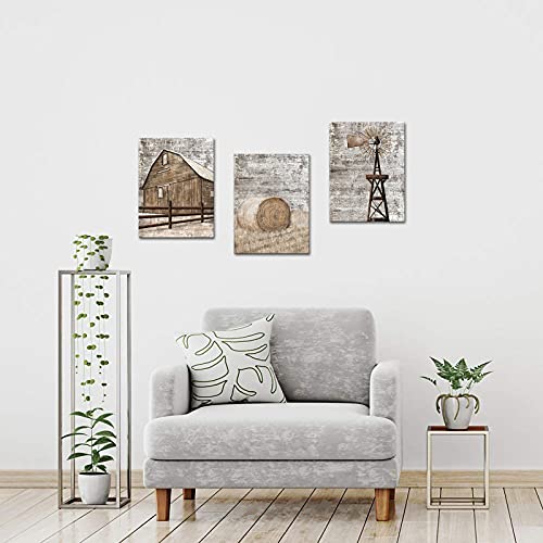 SiMiWOW Windmill Wall Decor Country Farmhouse Wall Art Barn Corn Field Windmill Painting Framed Canvas Prints Ready to Hang