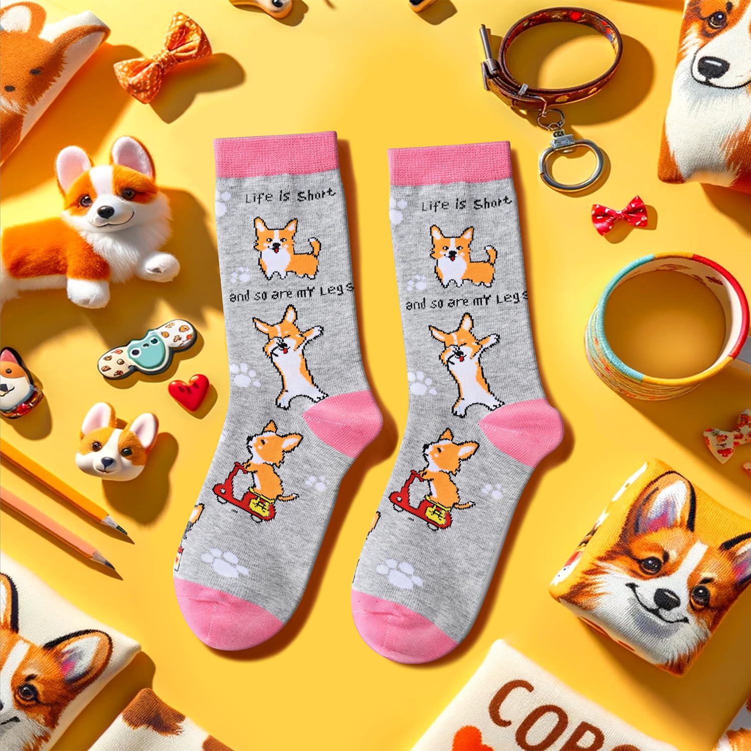 HAPPYPOP Funny Corgi Gifts for Corgi Lovers Women, Novelty Corgi Socks Crazy Silly Fun Socks