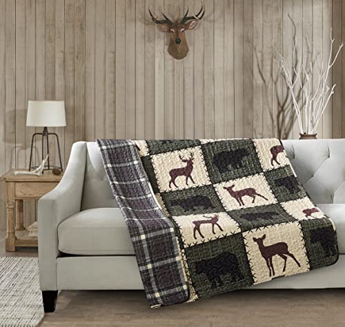 Virah Bella Quilted Throw Blanket 50" x 60" Stitched Forest - Verdant Lightweight Throw Quilt Great for Loungers & Extra Bedding - Beautiful Lodge-Themed Blanket