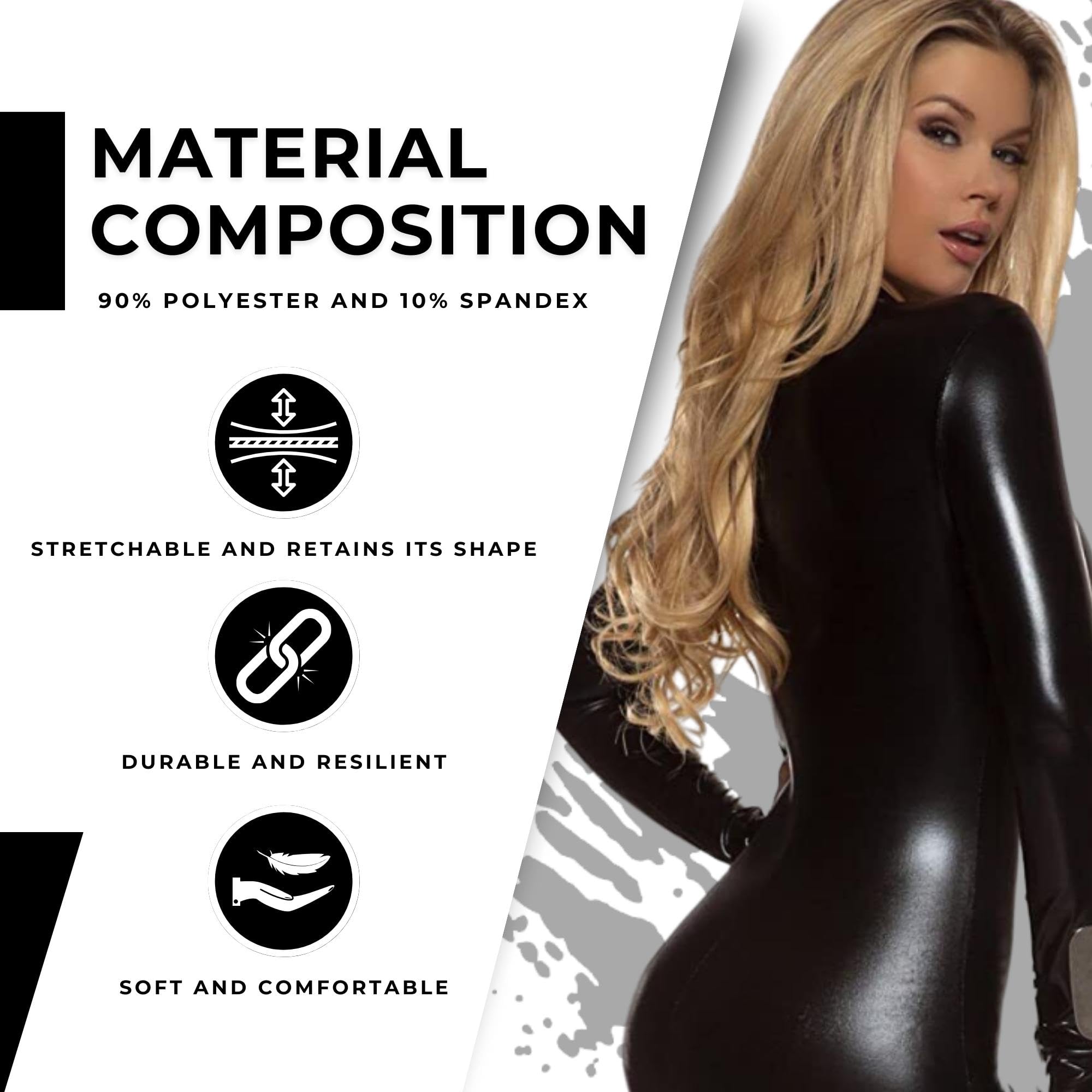 Forplay Women's Metallic Zip Front Mock Neck Catsuit Black Large/X-Large