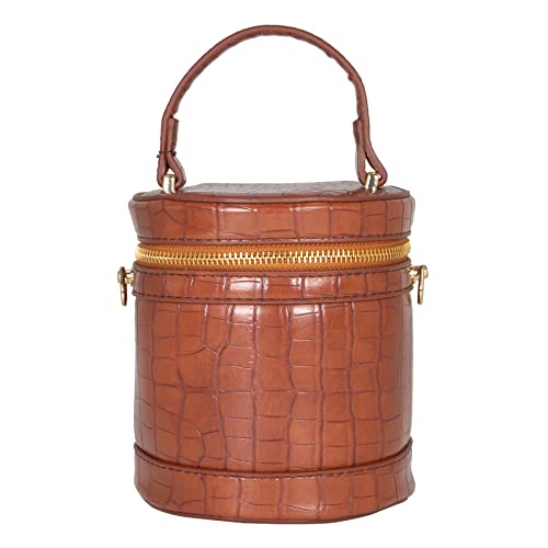 Hibala Womens Small Shoulder Bag Pu Leather Handbag Bucket Tote Hobo Handbag (Brown)