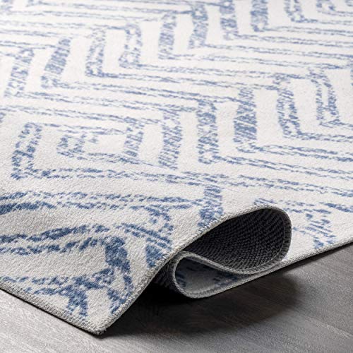nuLOOM Rosanne Machine Washable Geometric Runner Rug, 2' 6" x 8', Blue