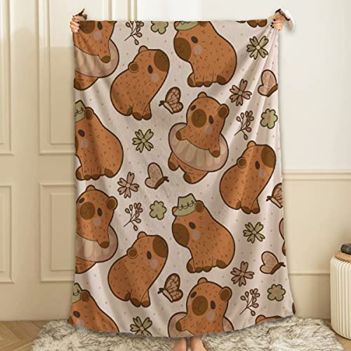 ARTBLANKET Capybara Floral Throw Blanket Fannel Fleece Super Soft Funny Blanket Travel Throw Blanket for Bed Couch Sofa 40 x 30 Inch for Baby