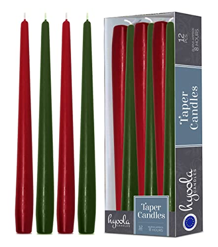 Hyoola Christmas Candles - Green and Red Taper Candles 10 Inch Dripless, 12 Pack Unscented Holiday Candles - European Made