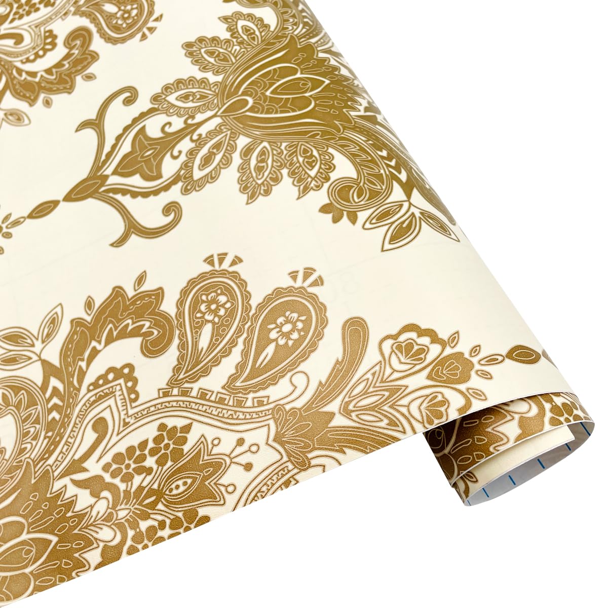Yifely Luxury Gold Damask Shelving Paper Removable Shelf Liner Adhesive Cabinet Sticker 17.7 Inch by 9.8 Feet