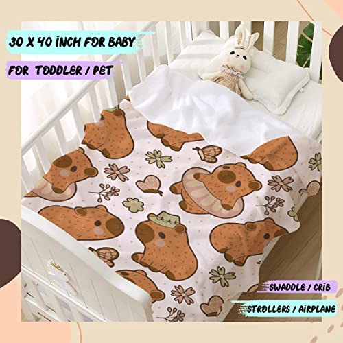 ARTBLANKET Capybara Floral Throw Blanket Fannel Fleece Super Soft Funny Blanket Travel Throw Blanket for Bed Couch Sofa 40 x 30 Inch for Baby