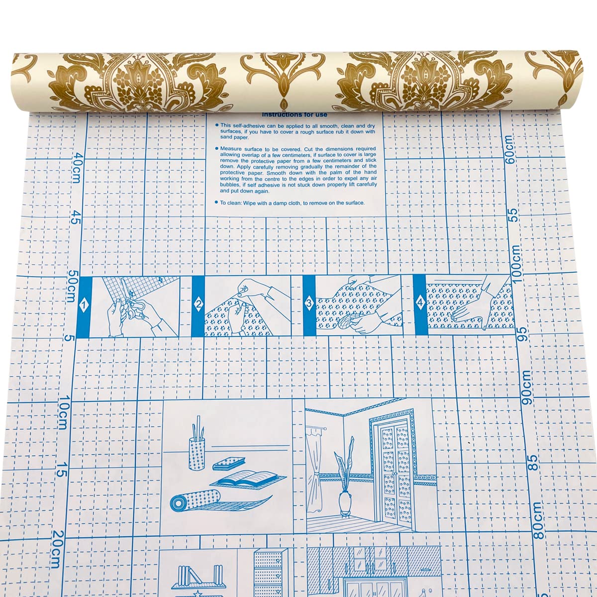 Yifely Luxury Gold Damask Shelving Paper Removable Shelf Liner Adhesive Cabinet Sticker 17.7 Inch by 9.8 Feet