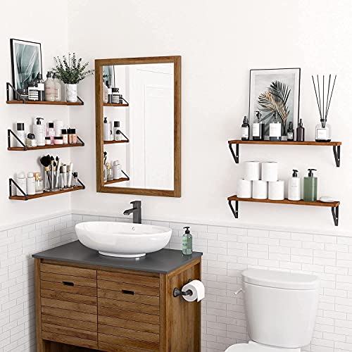 Wallniture Ponza Floating Shelves for Wall, 24" Floating Bookshelf, Wood Wall Shelves for Bedroom Decor, Walnut Set of 5