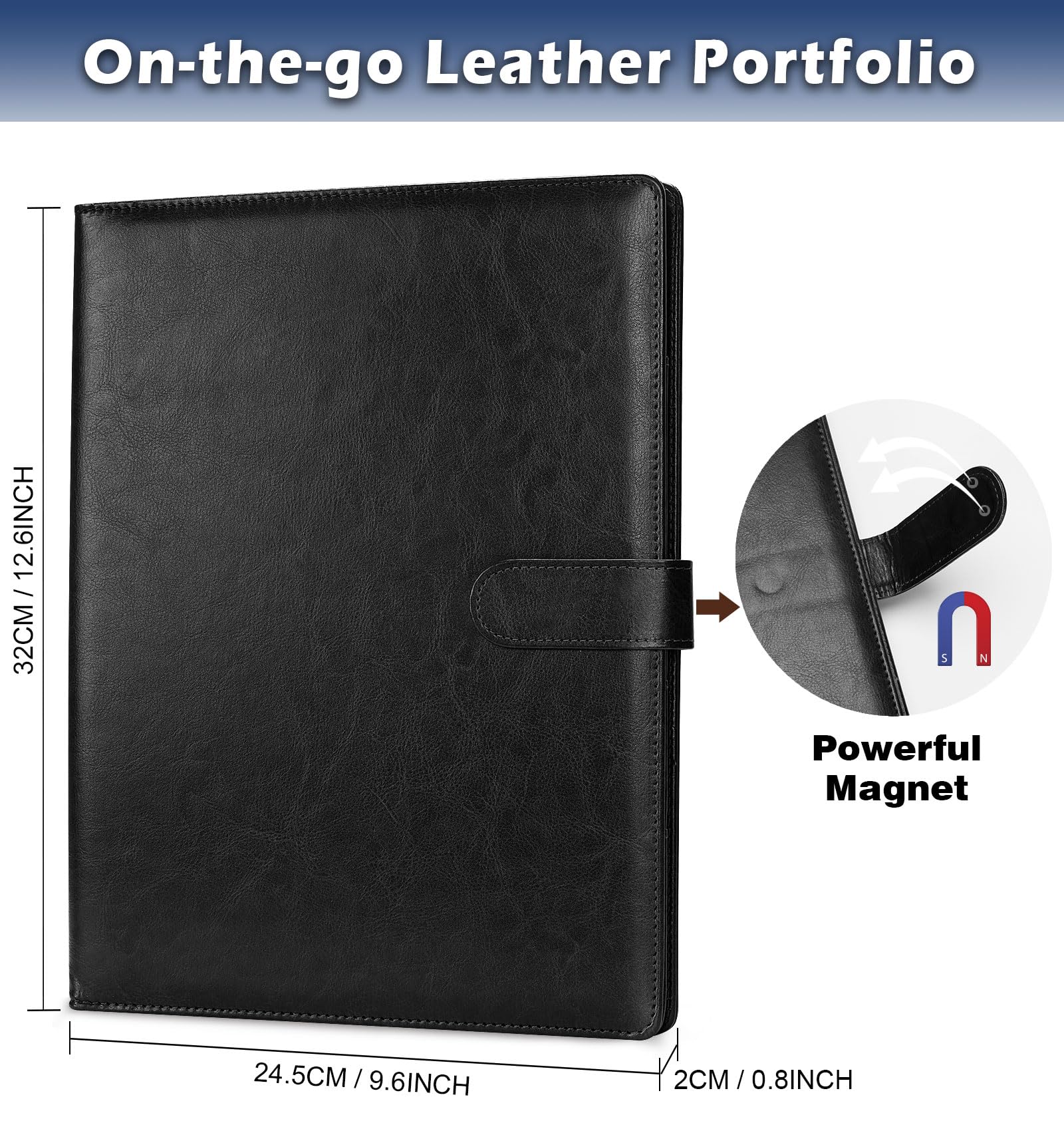 Clipboard Folder Padfolio, Business/Resume Portfolio Folder, Leather Padfolio Clipboard with Refillable Lined Notepad, Interview/Conference Document Portfolio Organizer for Women/Men, Black