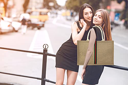 Hibala Woven Large Beach Bag Straw Bag Beach Tote Handmade Weaving Shoulder Bag Tassel Bag Handbag (Green Stripe) …