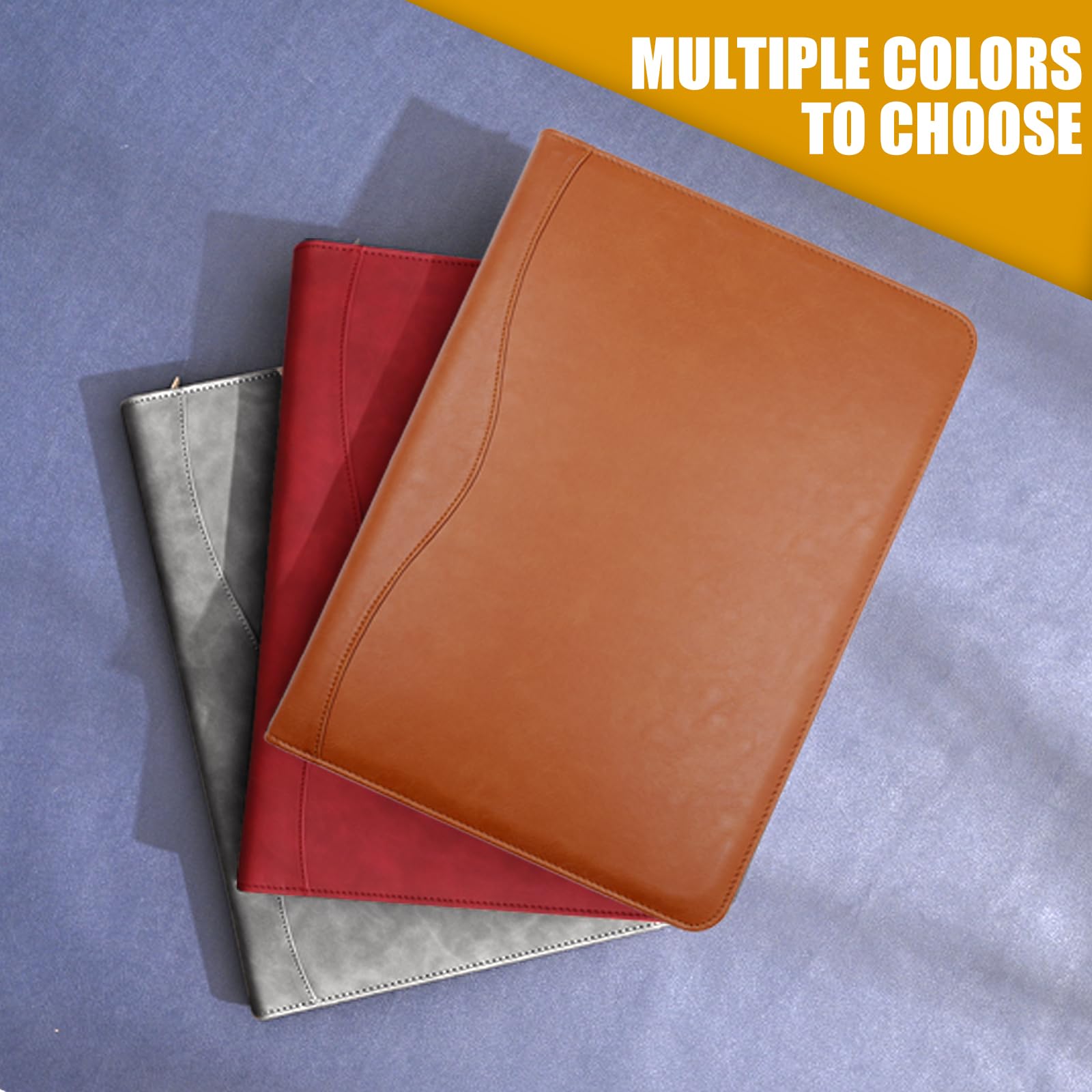 Linaxbong Padfolio Portfolio Business Binders—3 Ring Binders,Secure Zippered Closure,Resume padfolio Business Organizer—Pu Leather Padfolio Portfolio Binders for Men & Women (Brown)